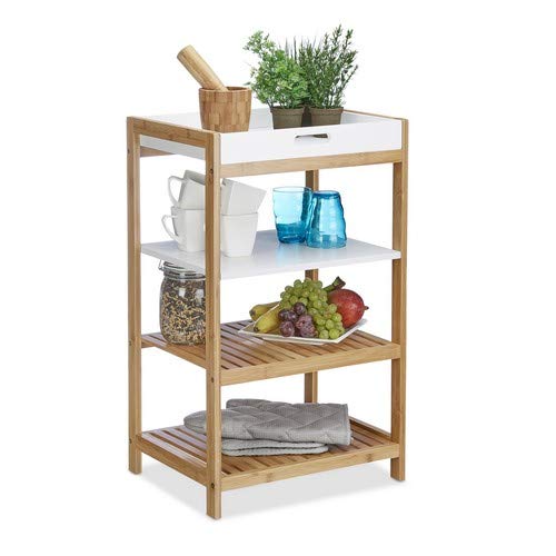 Relaxdays Kitchen Shelf with Removable Tray, Bamboo, Bathroom Storage ...
