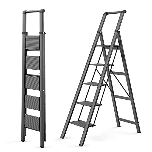 WOA WOA Bedroom Stepping Ladder for High Ceilings, 5 Step Indoor Ladder ...