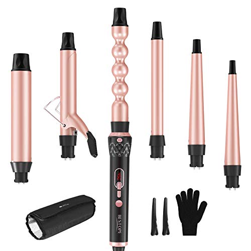 Curling Iron Set 6 in 1 Hair Curling Wand Iron with 6 Interchangeable ...