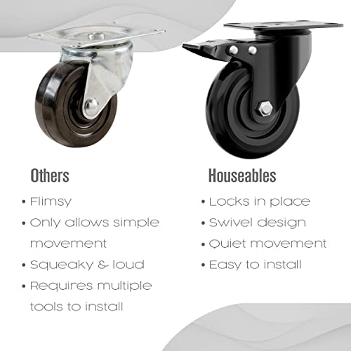 Houseables Caster Wheels, 4 Inch, Set of 4 Heavy Duty Swivel Casters ...