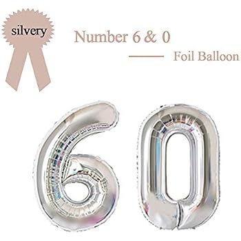 Amazon.com: 40 Inch Silver 60 Number Foil Balloon 60th Birthday Party ...