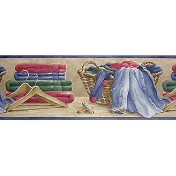 Amazon.com: Wallpaper Border Clothesline Laundry with Birds and Trees ...