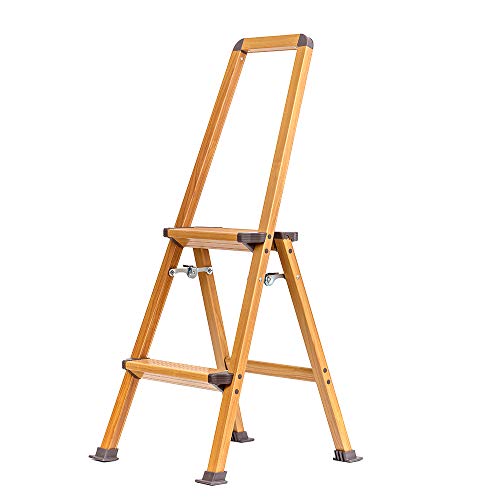 StrongTek Folding Step Ladder, Aluminum Frame with Woodgrain Finish ...