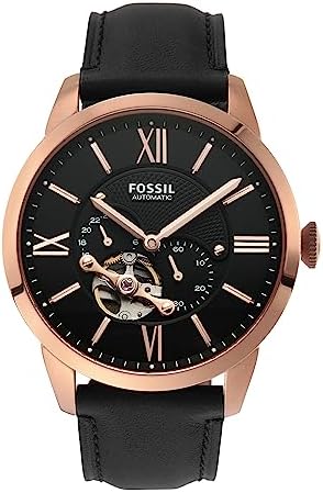 Fossil Men's Townsman Automatic Stainless Steel and Leather Two-Hand Skeleton Watch, Color: Rose ...
