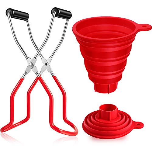 Canning Jar Lifter and Silicone Collapsible Funnel Foldable Large Canning Jar Funnel Compatible ...