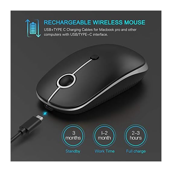 Type C Wireless Mouse, Jelly Comb Dual Mode 2.4Ghz Rechargeable Slim ...