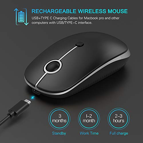 Type C Wireless Mouse, Jelly Comb Dual Mode 2.4Ghz Rechargeable Slim ...