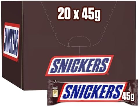 Snickers Chocolate Original, Pack of 20x45g, Chocolate Bar, Nutritious ...