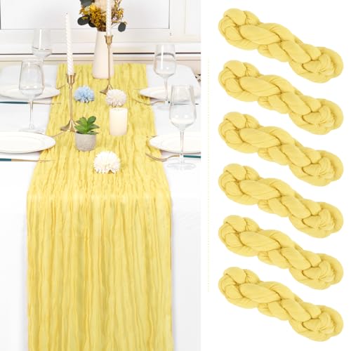 6 Pack Light Yellow Cheesecloth Table Runner Gauze Table Runner 10FT ...