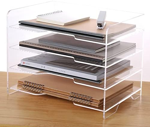 HeZone Paper Organizer Tray, Acrylic File Storage for Desk, Enlarged 4 ...
