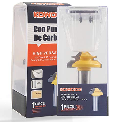 KOWOOD (Small) 1/2" Inch Shank 45 Degree Lock Miter Router Bit, 1/2 ...