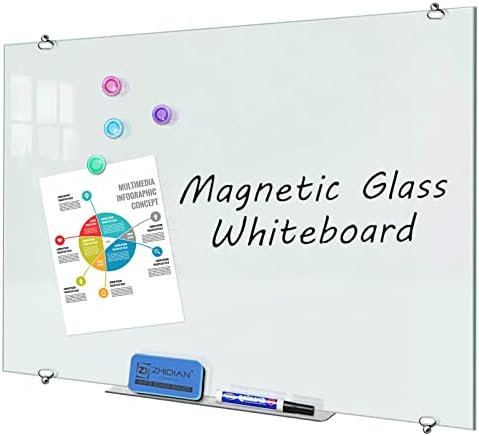 ZHIDIAN Glass Whiteboard Magnetic Dry Erase Board, 48x30" Modern Large Tempered Glass Board for ...