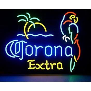 Corona Extra Parrot Bird Palm Tree Beer Bar Pub Handcrafted Real Glass ...