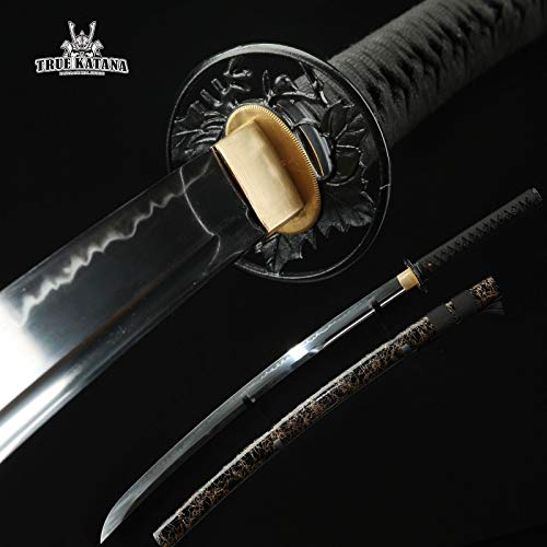 TRUEKATANA Black Gold Silk Thread Saya Hand Forged Real Hamon Japanese ...