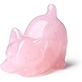 Amazon.com: NUKAYAI Rose Quartz Cat Crystal Statue Pink Carved Room ...