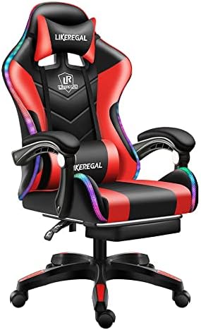 Arabest Gaming Chair with Footrest, RGB Gaming Chair with LED Lights ...