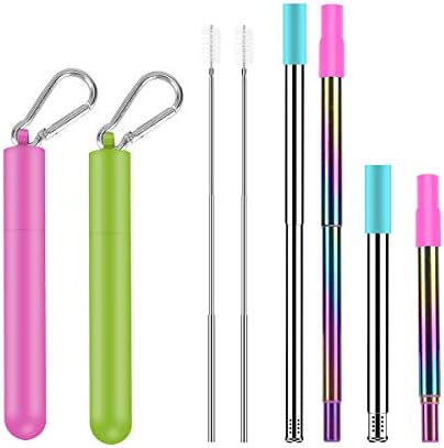 NAHAO 2 Pack Telescopic Metal Straws, Rainbow Collapsible Drinking and ...