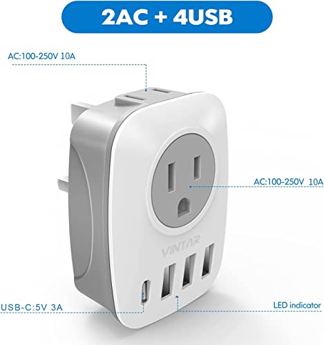 [2-Pack] UK Ireland Travel Plug Adapter, VINTAR International Power ...