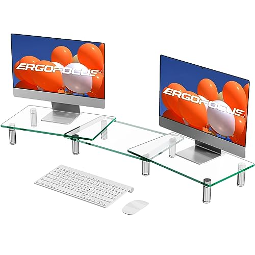 Ergofocus Dual Monitor Stand Riser, Tempered Glass Computer Monitor ...