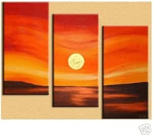 Amazon.com: Abstract Rising Sun from Sea Modern Art 100% Hand Painted ...