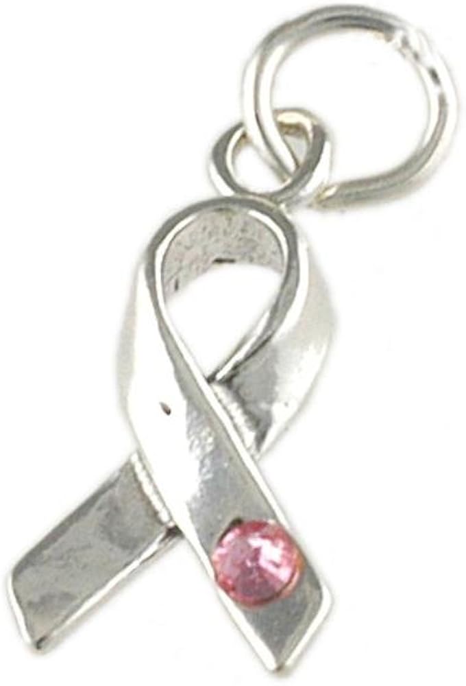 Amazon.com: Sterling Silver & Pink Crystal Breast Cancer Ribbon Charm ...