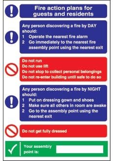 Fire Instructions For Guests & Residents Sign / Notice (Self - Adhesive ...