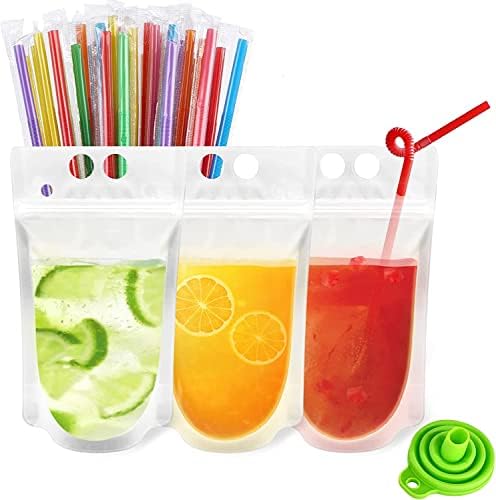 Loiisgy 50 Pcs Drink Pouches Clear Drink Bags with Disposable Plastic ...