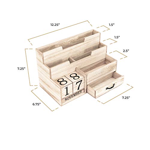 Wooden Mail Organizer Desktop with Block Calendar – Mail Sorter ...