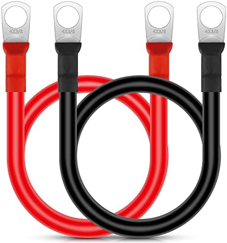 2PCS Auto Battery Cable, 50CM 4AWG 21mm² Cable 3/8-Inch Lugs 12V Car ...