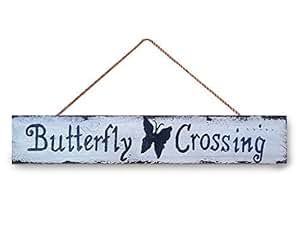 Amazon.com: Hanging Wooden Sign Butterfly Sign, Butterfly Wall Art ...