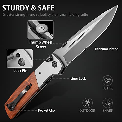 NedFoss Huge Pocket Knife for Men, 11'' Hunting Folding Knife with Wood ...