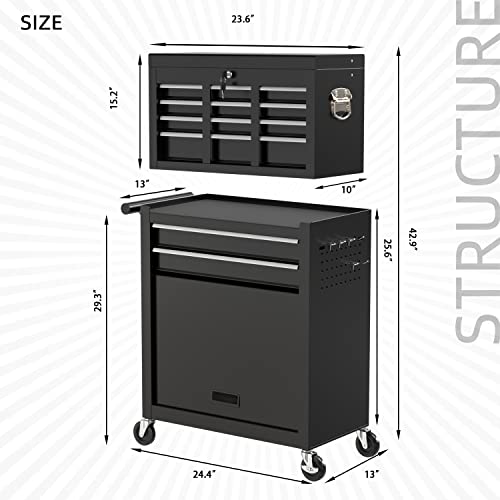 Yenntrss 8-Drawer Tool Chest Tool Box, Rolling Tool Chest with Wheels, High Capacity Detachable ...