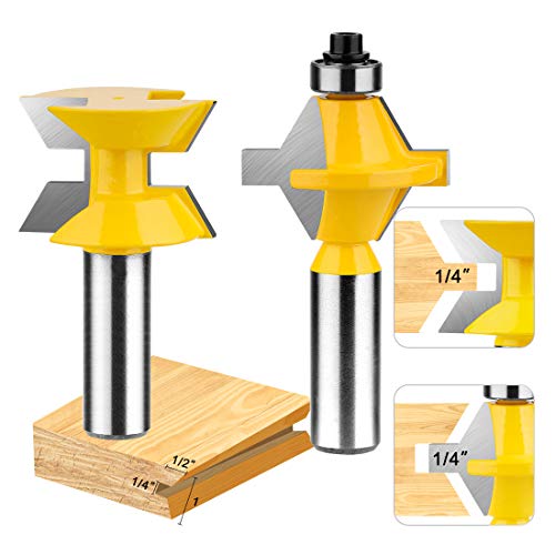 HandsEase 2Pcs 1/2" Shank Router Bit Set 120 Degree Tongue Groove ...