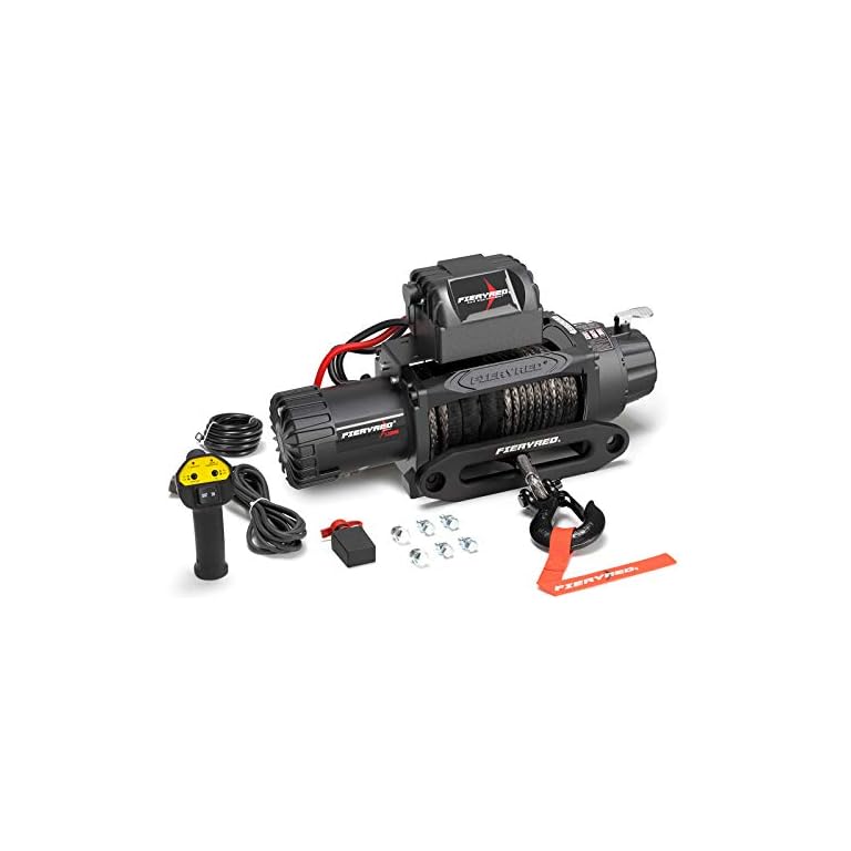 FieryRed Trailer/SUV Winch- 12 V 13000LBS Electric Winch with Synthetic ...