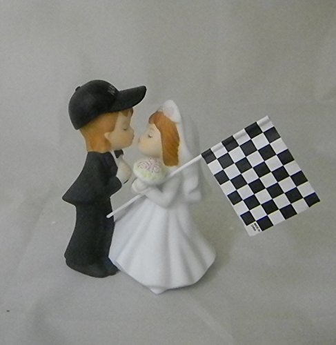 Wedding Reception Race Car Racing Flag Kissing Couple Cake - Import It All
