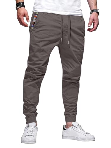 JMIERR Men's Pants Cotton Twill Drawstring Comfort Stretch Waist Casual Relaxed Fit Pants ...