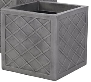 Strata Lazio 32cm Square Plastic Planter Plant Pot Lattice Slate Grey ...
