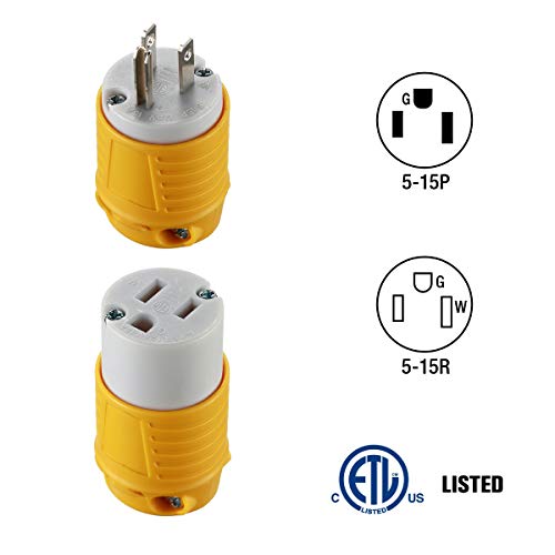 Miady Extension Cord Ends Male and Female, 15 Amp 125 Volt Heavy Duty Replacement Plug ...