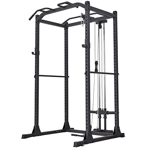 papababe Power Cage, Squat Rack Power Rack with LAT Pulldown(Power Cage ...