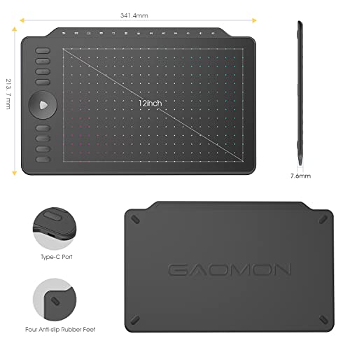 GAOMON M1220 Graphics Drawing Tablet 13 Multimedia Keys 10 x 6.25 ...