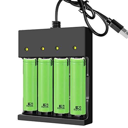 Tokeyla 4-Pack Batteries 3.7V Flat Top, 4 Bay 18650 Battery Charger for Lithium-ion Rechargeable ...