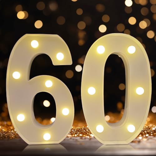 DyingSwan Led Light Up Numbers, 60th Birthday Decorations Light Up ...