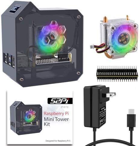 GeeekPi Mini Tower Kit with 27W Power Supply for Raspberry Pi 5, Pi 5 ...