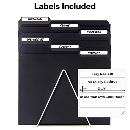 Dunwell Plastic Black File Folders - (6 Pack), Sturdy 1/3 Tab Black ...