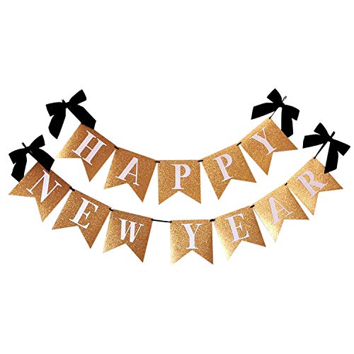 Gold Glitter Happy New Year Banner - No DIY | New Years Banner for ...