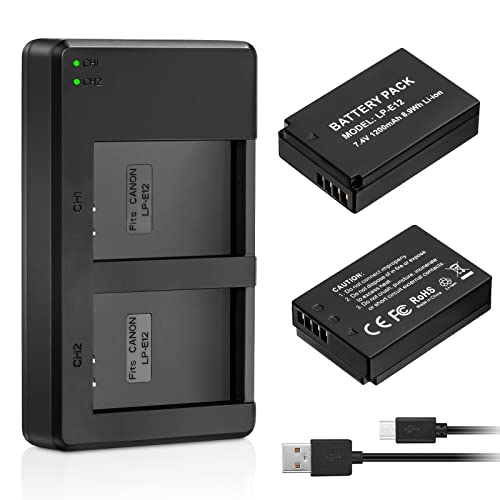 Powerextra 2-Pack of LP-E12 Li-ion Rechargeable Battery and USB Dual Battery Charger for Canon ...
