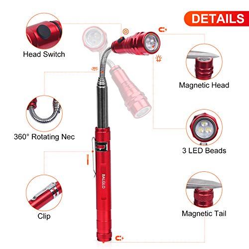 BALGLO 3 LED Magnetic Pickup Tool Telescoping Flexible Extensible Pick ...
