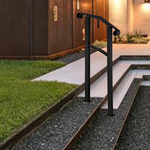 ATYOUK Black Handrail,2 Step Handrail Fits 1 to 2 Steps Mattle Wrought ...