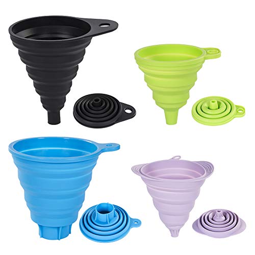 Funnels for Filling Bottles, Silicone Collapsible Kitchen Funnels Set of 4, Small Large Cooking ...
