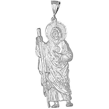 Amazon.com: Sterling Silver St Jude san Judas Tadeo Pendant 4 inches ...